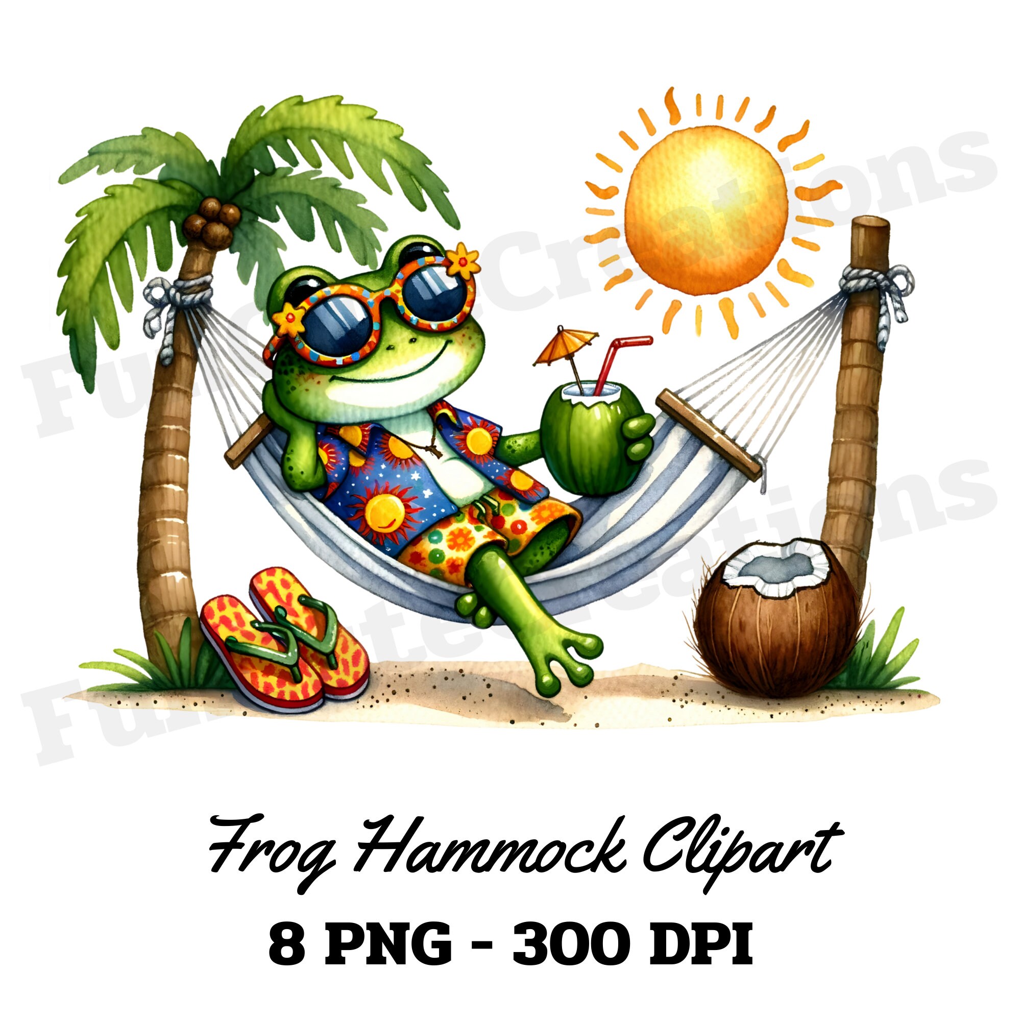 Frog Hammock Clipart, Cute Frog Clipart, Hammock Clipart, Beach Clipart ...