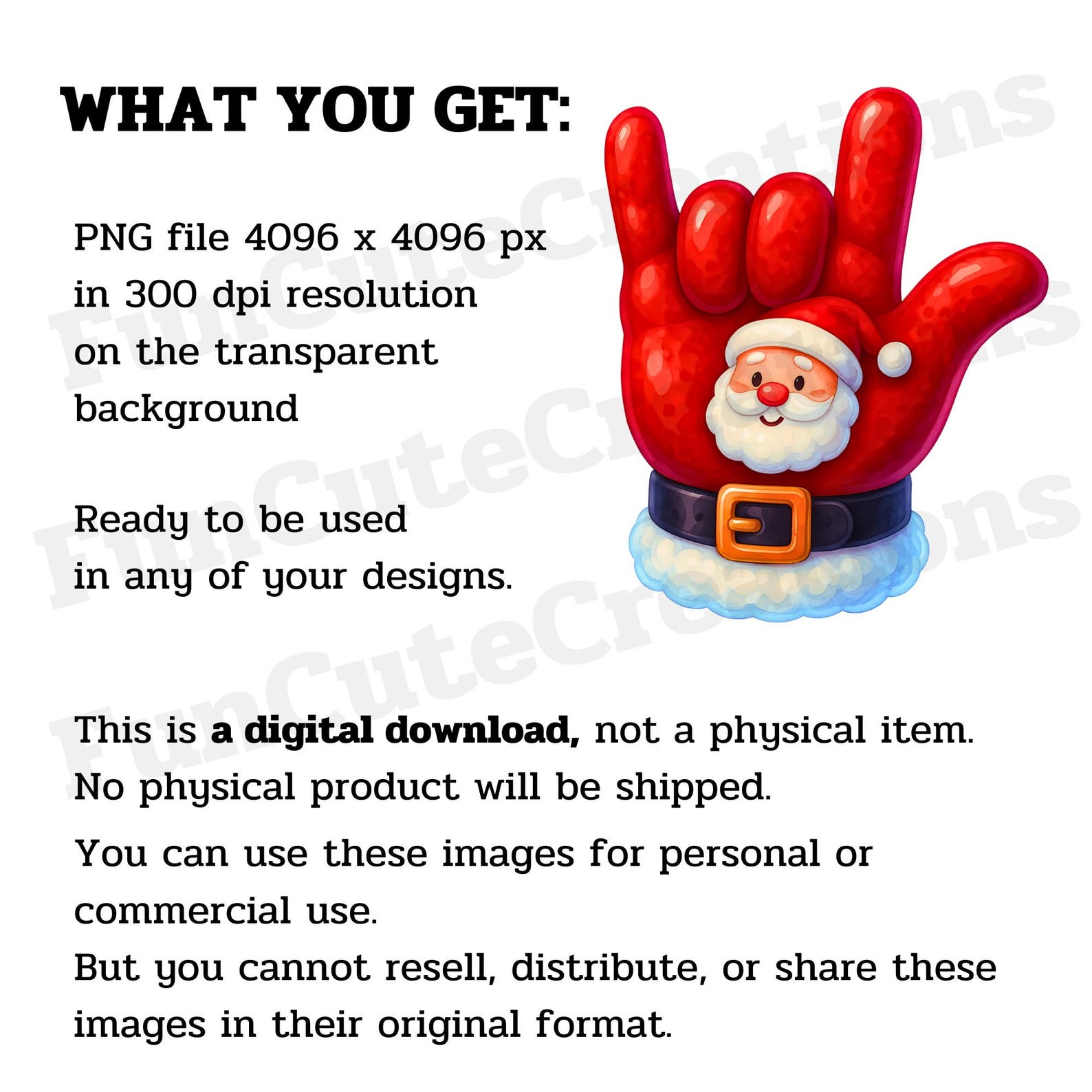 Santa Hand Glove I Love You ASL PNG, Christmas Sublimation PNG, Festive ...