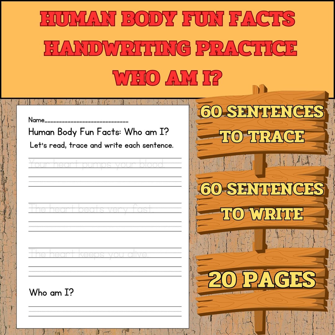 Human Body Fun Facts Handwriting Practice, Body Parts Learning ...