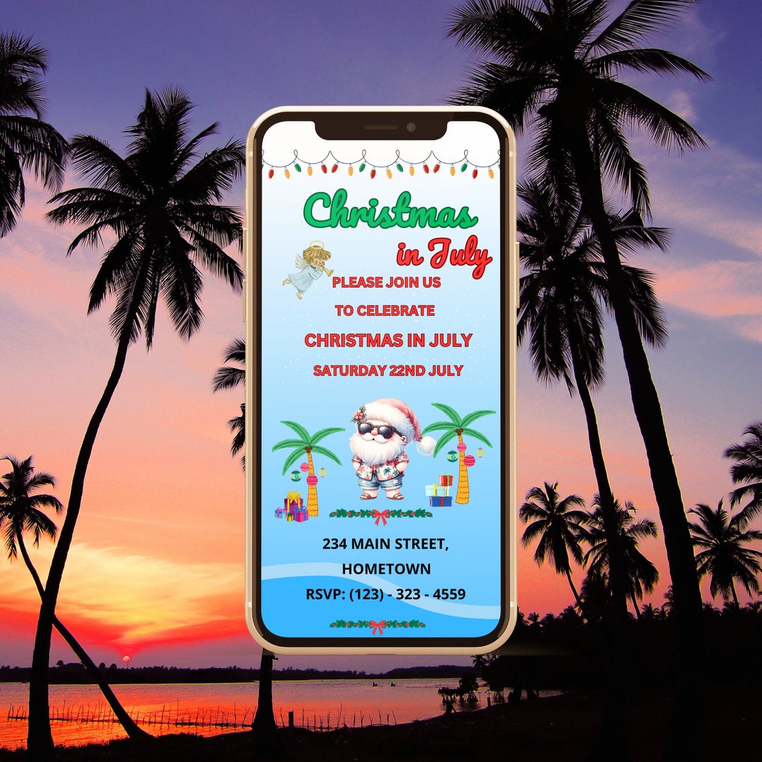 Animated Christmas in July Invitation Template, Summer Christmas Party ...