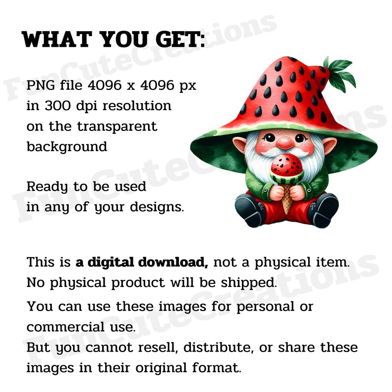 Watermelon Gnome Clipart, Watermelon Clipart, Gnome Summer Clipart ...