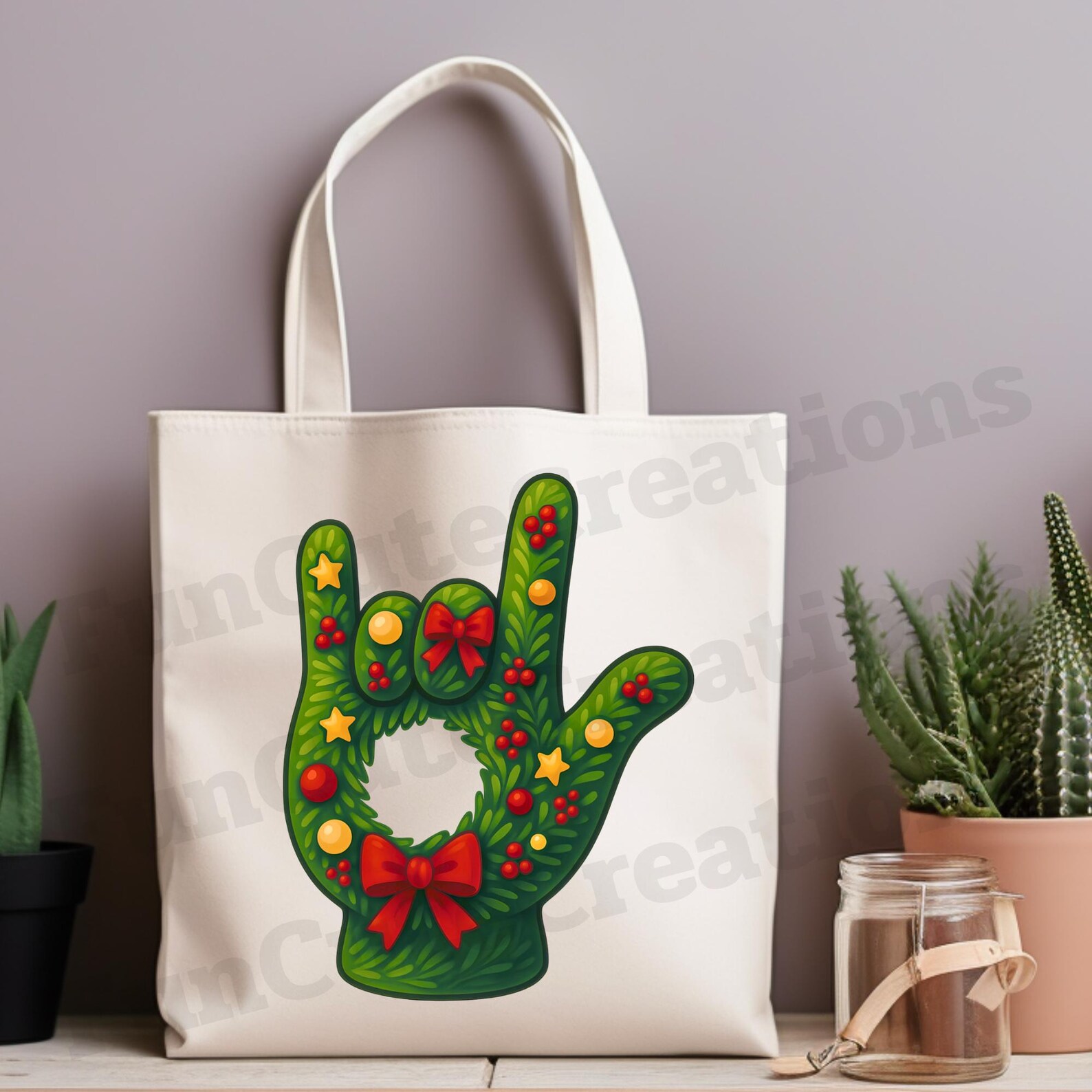 Christmas Wreath Hand Glove I Love You ASL PNG, Christmas Sign Language ...