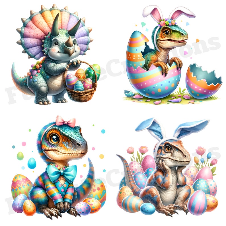 Easter Dinosaur Watercolor Clipart Bundle, Dinosaur Easter PNG, Dino ...