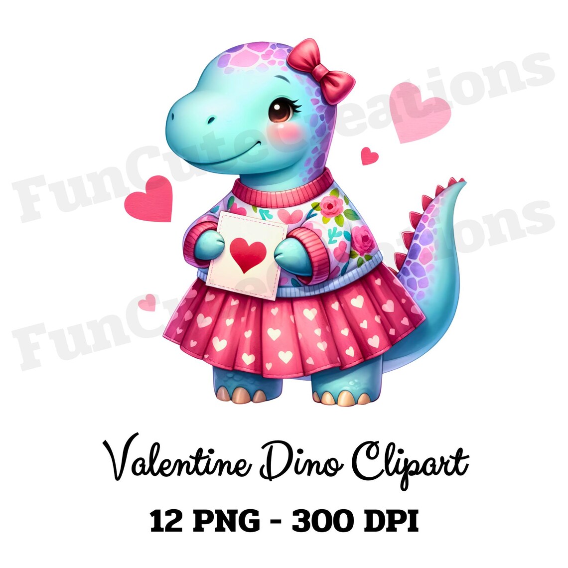 Valentine Dino Clipart, Digital Dino Art, Valentine’s Day Dinosaur PNG ...