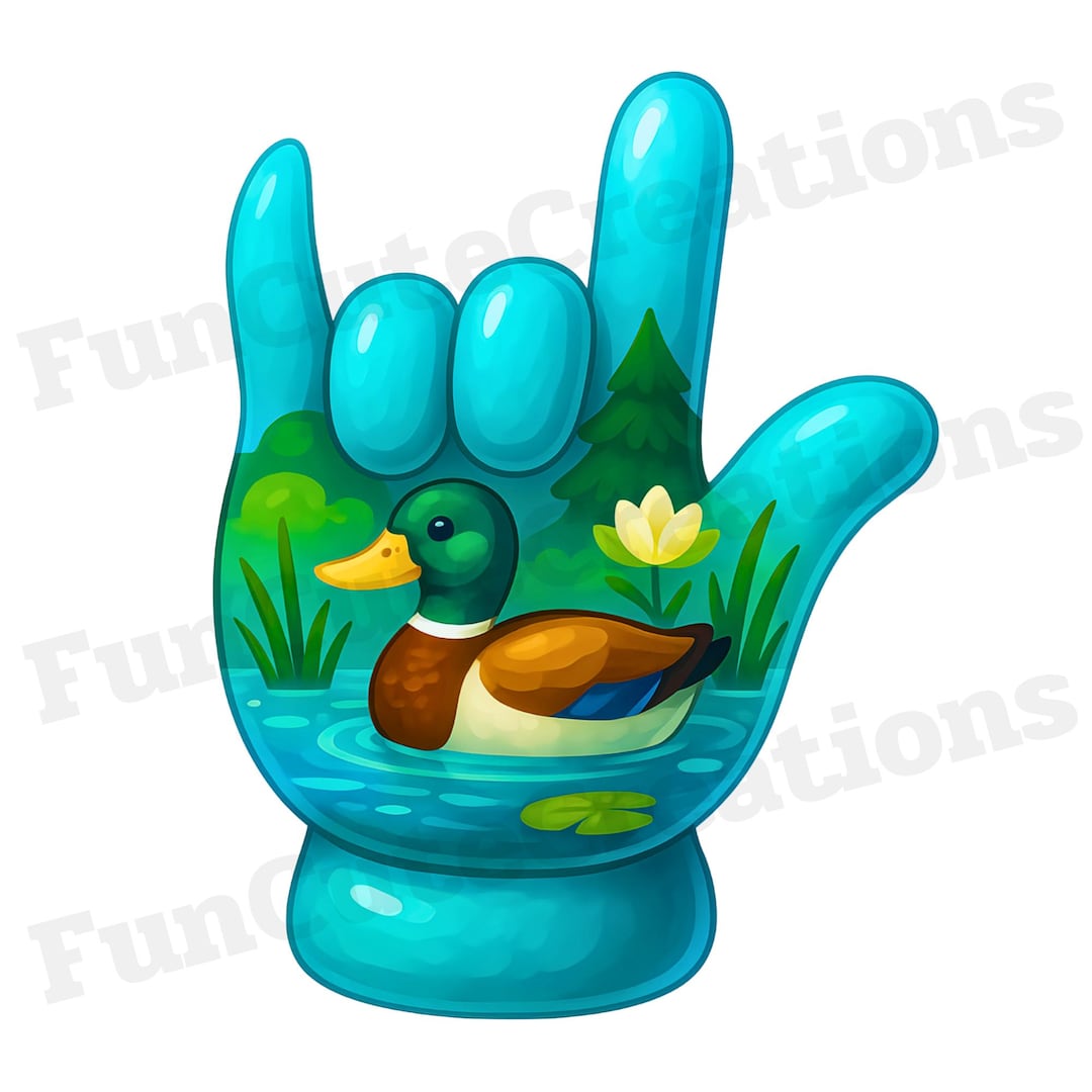 Duck Hand Glove I Love You ASL PNG, Cute Duck Hand Sign PNG, Duck Lover ...