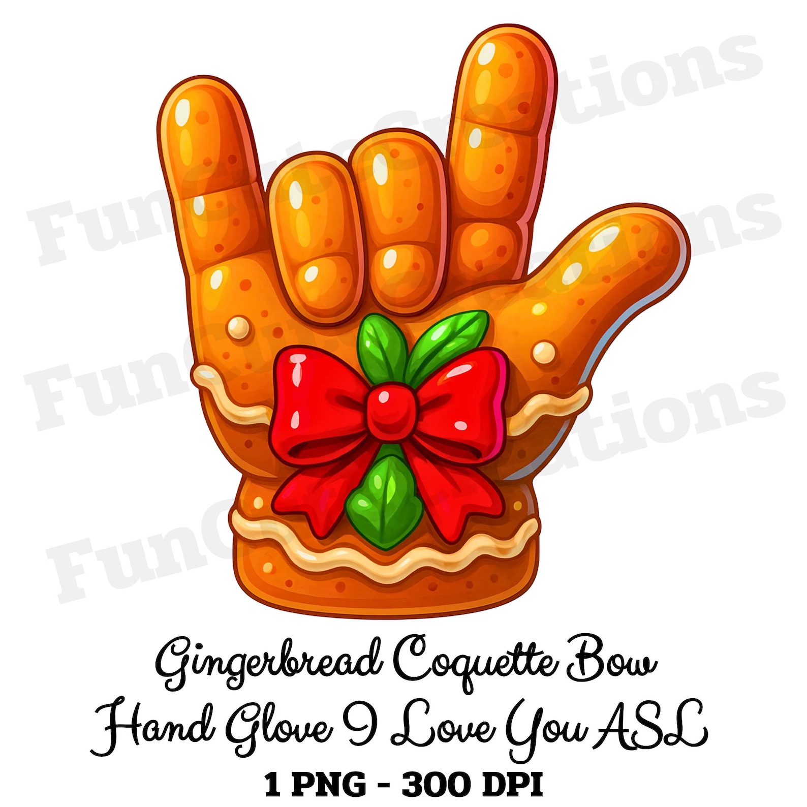 Gingerbread Coquette Bow Hand Glove I Love You ASL PNG, Sweet Christmas ...
