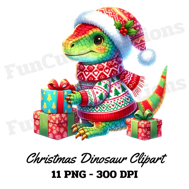 Christmas Dinosaur Clipart, Dinosaur Clipart, Christmas Dino, Festive ...