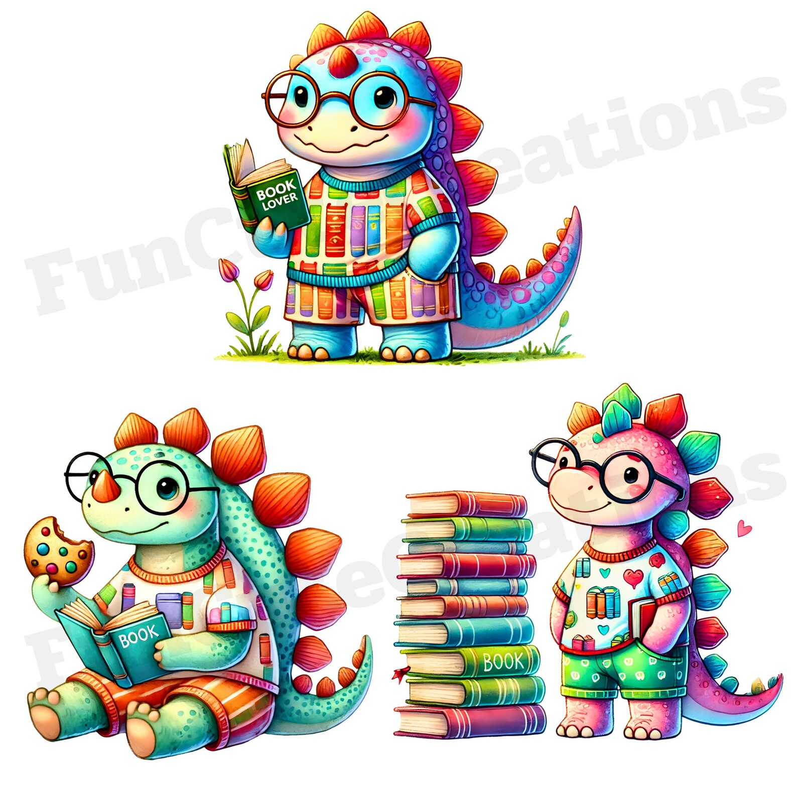 Book Lover Dino Clipart, Cute Dino PNG, Bookworm Dinosaur PNG, Reading ...
