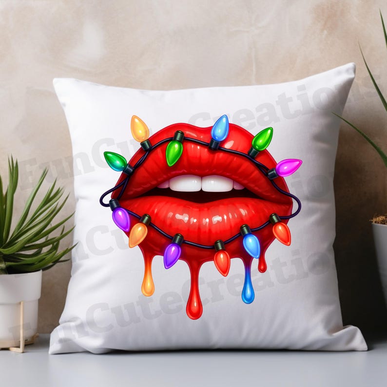 Christmas Lights Dripping Lips PNG, Holiday Glam Lips PNG, Bright ...