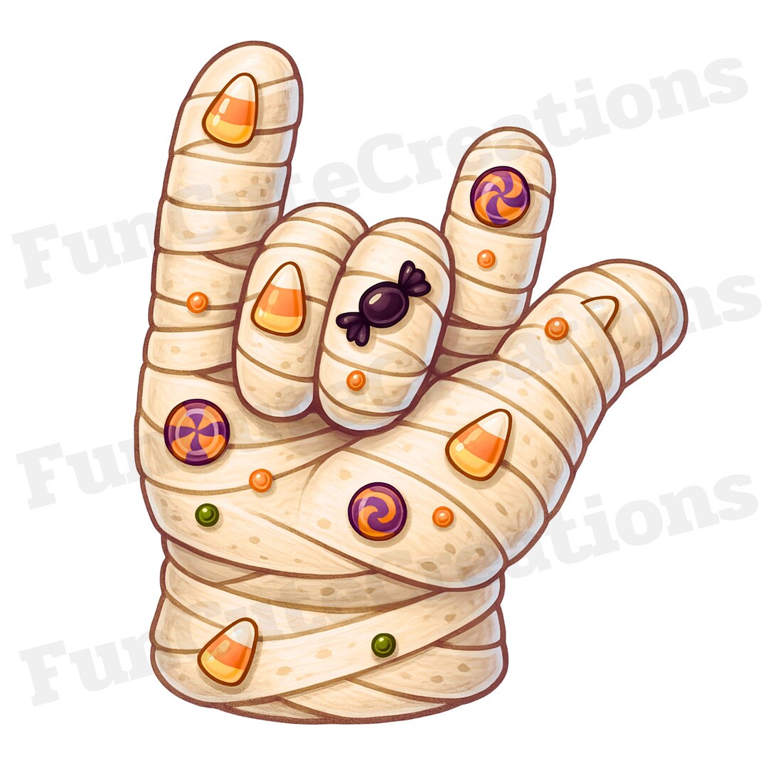 Mummy Hand Glove I Love You ASL PNG, Spooky Hand Sign, Halloween Candy ...