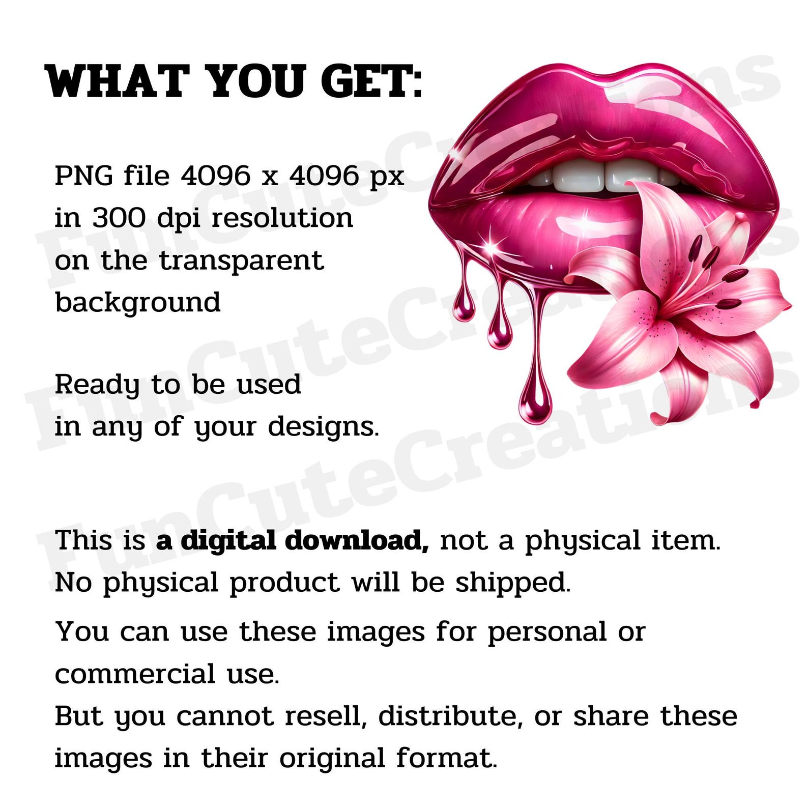 Pink Dripping Lips With Lily PNG, Floral Lips Clipart, Lily Lips ...