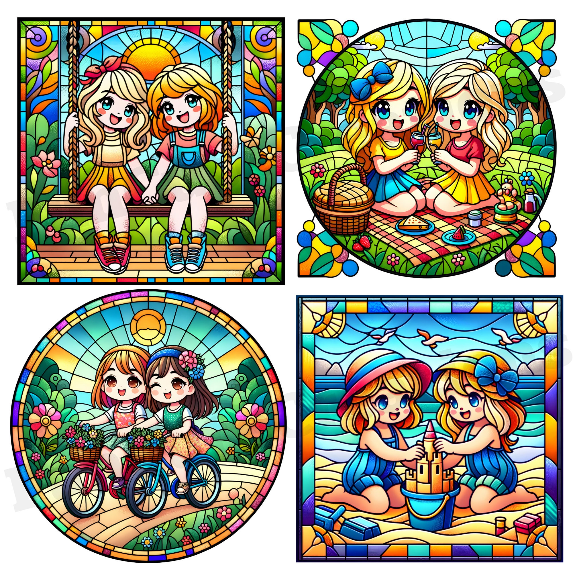 Best Friends Stained Glass Clipart, Besties Clipart, Soul Sisters ...