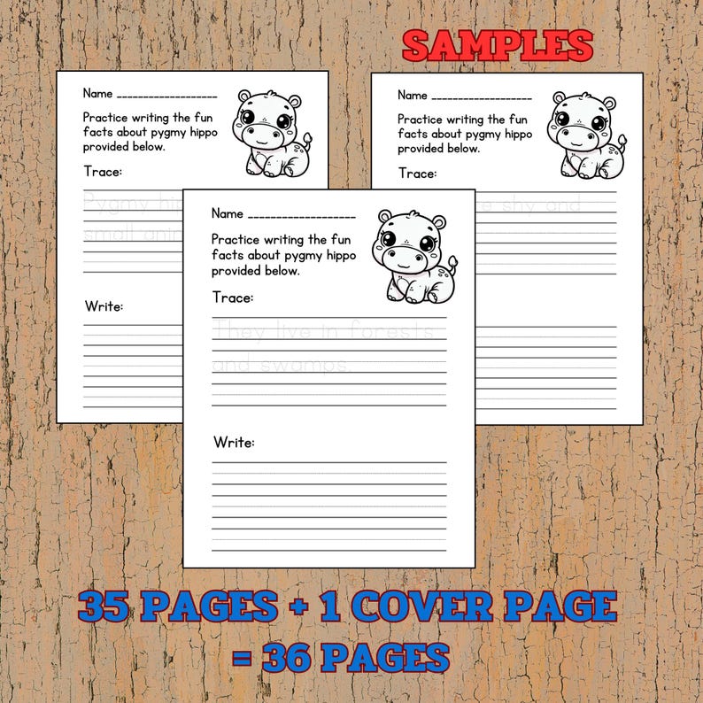 Pygmy Hippo Fun Facts Handwriting Practice, Printable Handwriting ...