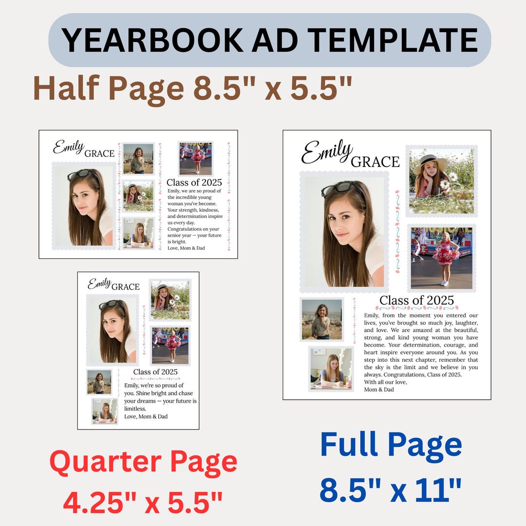 Yearbook Ad Template Small Flowers Border, Editable Yearbook Page, High ...