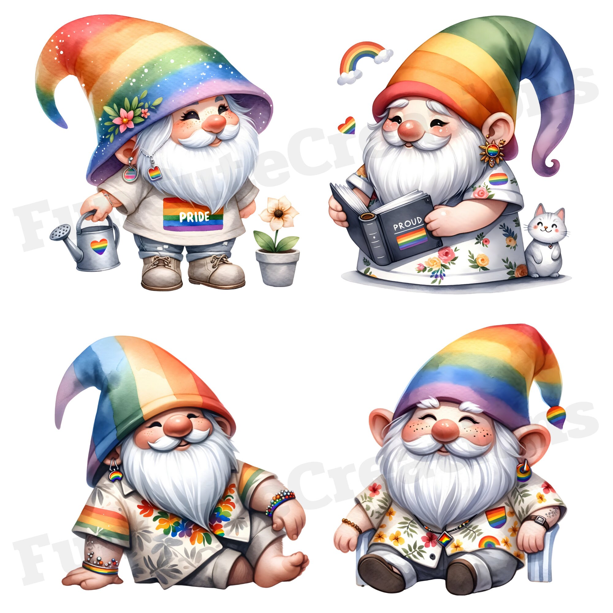LGBTQ Pride Gnome Watercolor Clipart, Rainbow Gnome Clipart, Pride Gnome PNG, Pride Flag, With ...