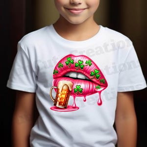 Pink Dripping Lips With Beer and Clovers PNG, St. Patrick’s Day Lips ...