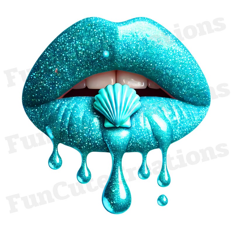Turquoise Dripping Lips With Seashell PNG, Seashell Lips PNG, Ocean ...