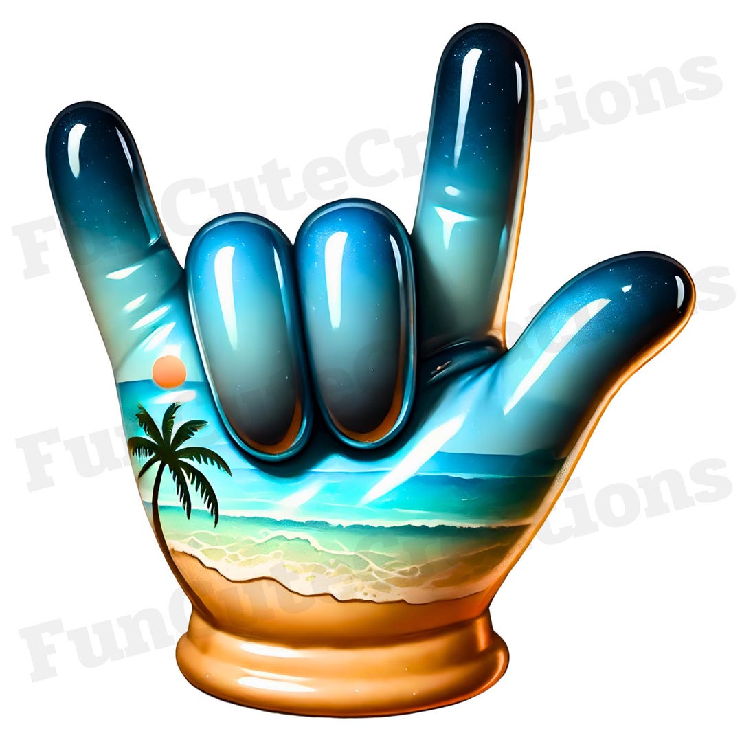 Coastal Sand Beach Hand Glove I Love You ASL PNG, Seaside Hand Sign PNG ...