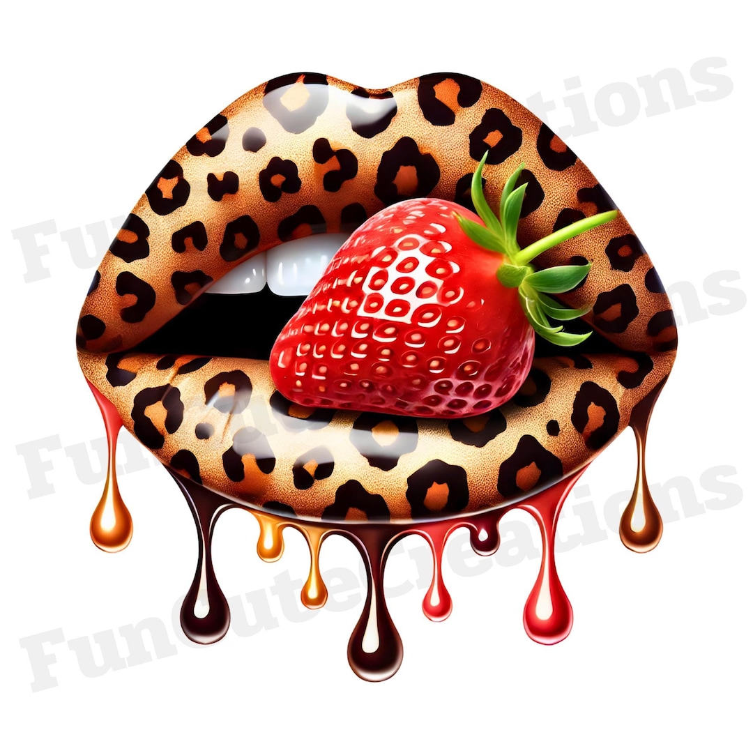 Leopard Dripping Lips With Strawberry PNG, Strawberry Lips Clipart ...
