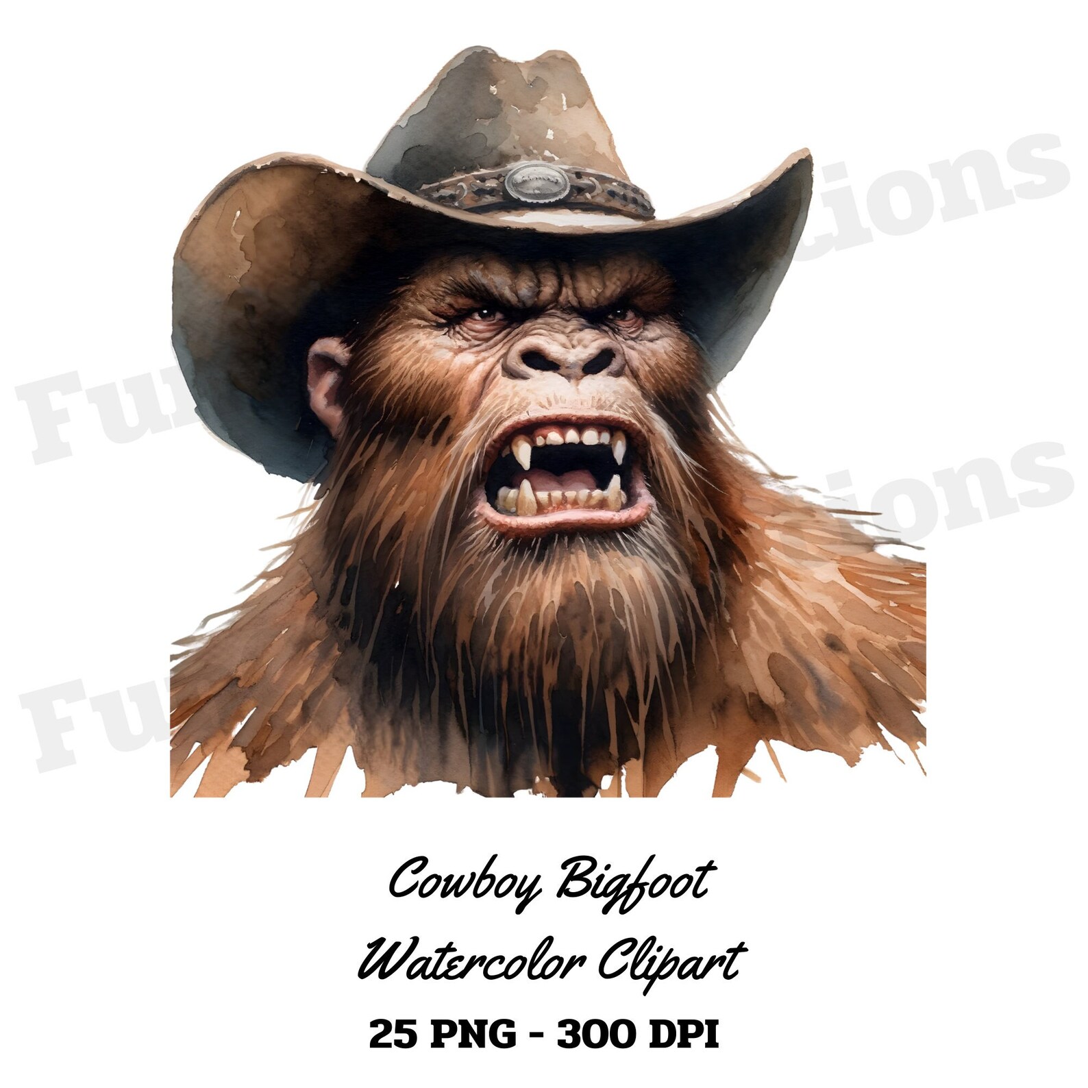 Cowboy Bigfoot Watercolor Clipart Bundle, Bigfoot PNG, Sasquatch PNG ...