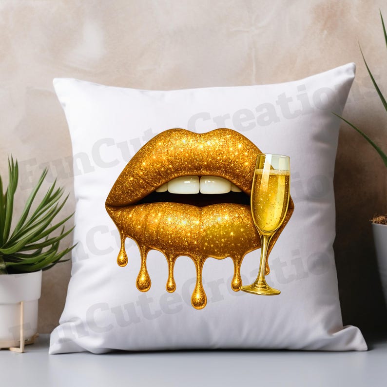 Champagne Kiss Dripping Lips PNG, Happy New Year Dripping Lips, Party ...