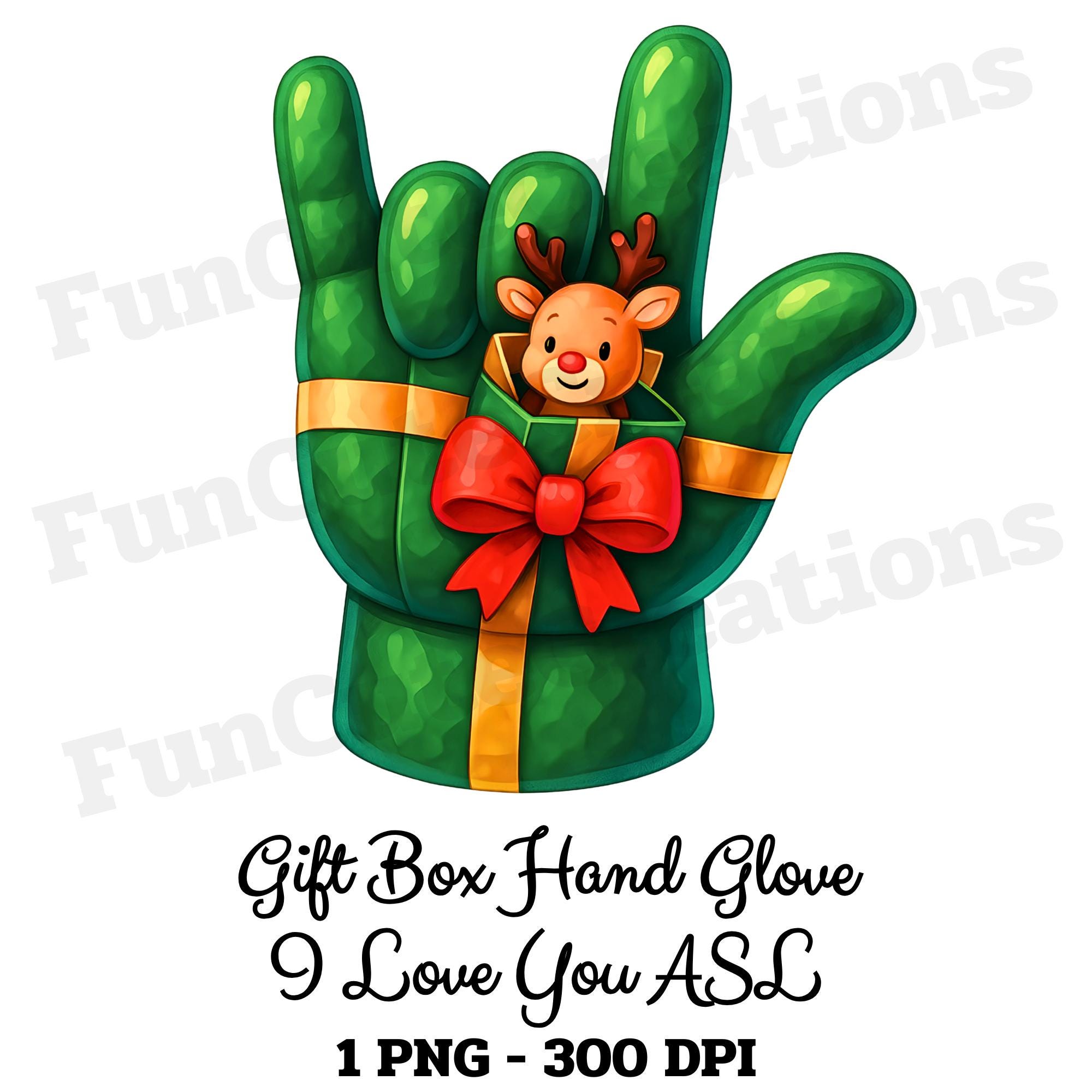 Gift Box Hand Glove I Love You ASL PNG, Christmas Sublimation, Festive ...