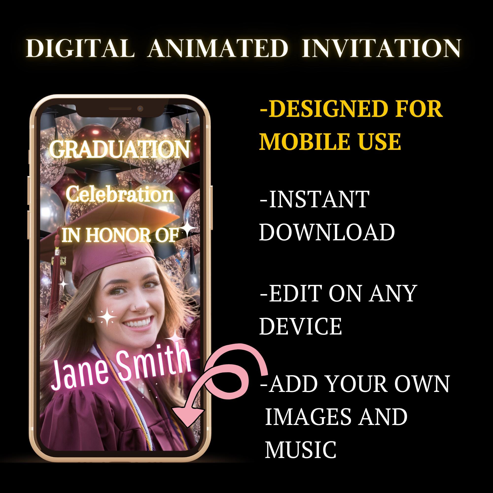Maroon Balloon Graduation Party Invitation Template, Digital Video ...
