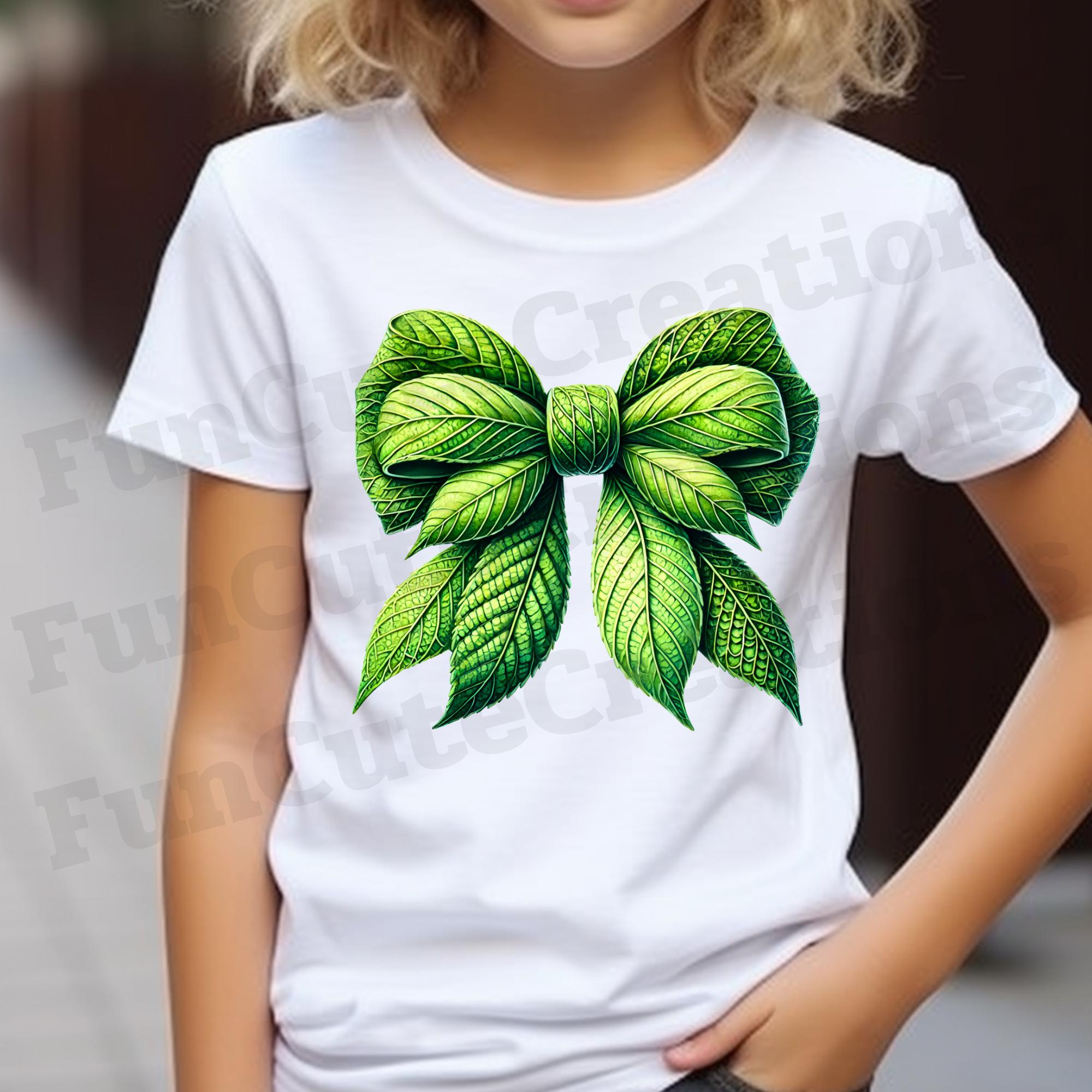 Coquette Bow Green Leaves PNG, Earth Day Bow, Eco-friendly Bow PNG ...