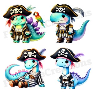 Pirate Dino Clipart, Digital Dino Art, Pirate Dinosaur PNG, Cute Dino ...