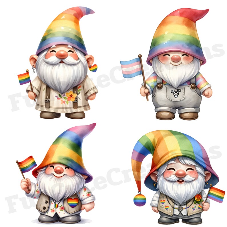 LGBTQ Pride Gnome Watercolor Clipart, Rainbow Gnome Clipart, Pride ...