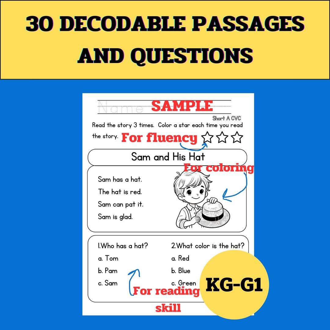 30 Decodable Passages and Questions | KG - Grade 1 - Short & Long Vowel ...