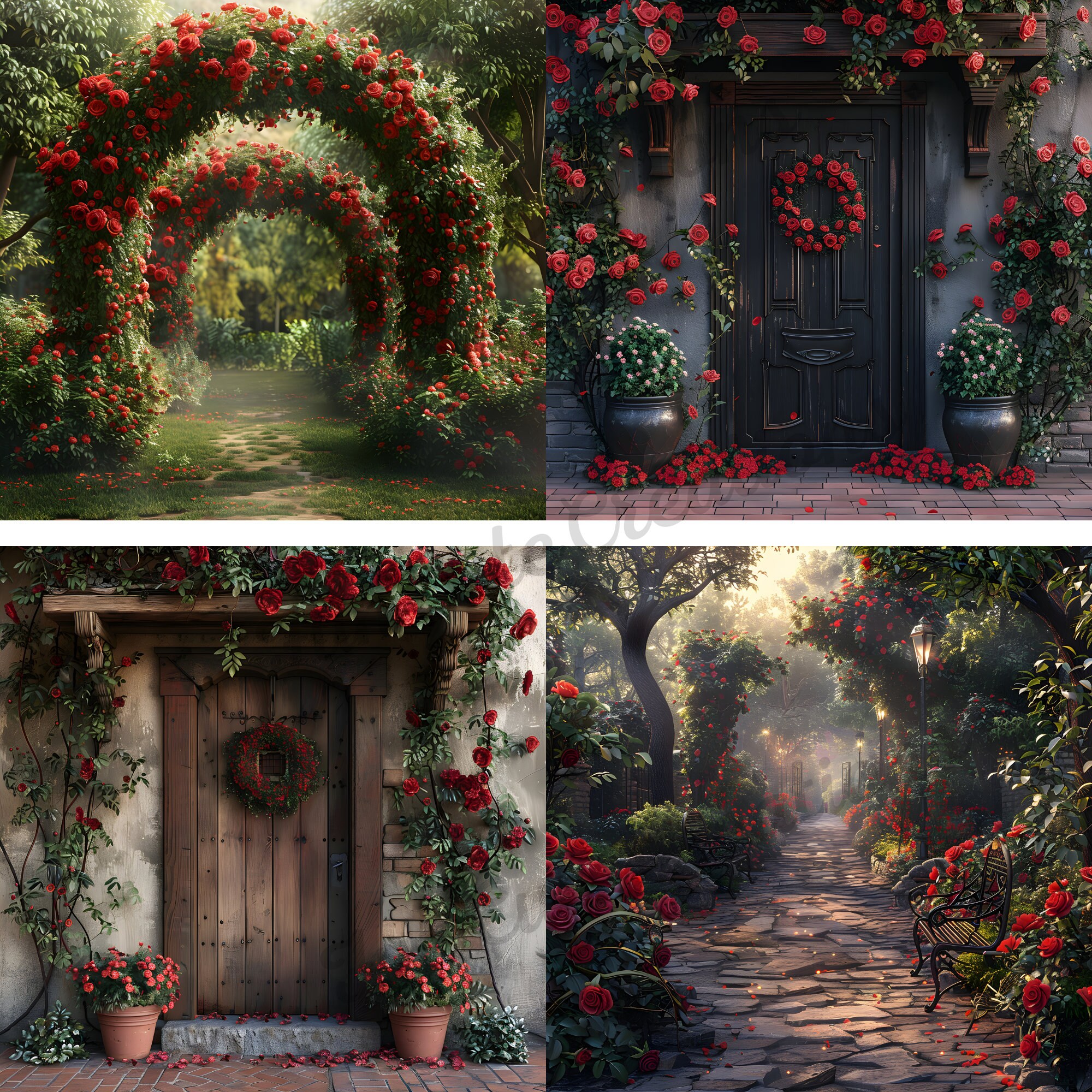 Rose Backdrop Set, Rose Garden Backdrop, Rose Arch Backdrop, Rose ...