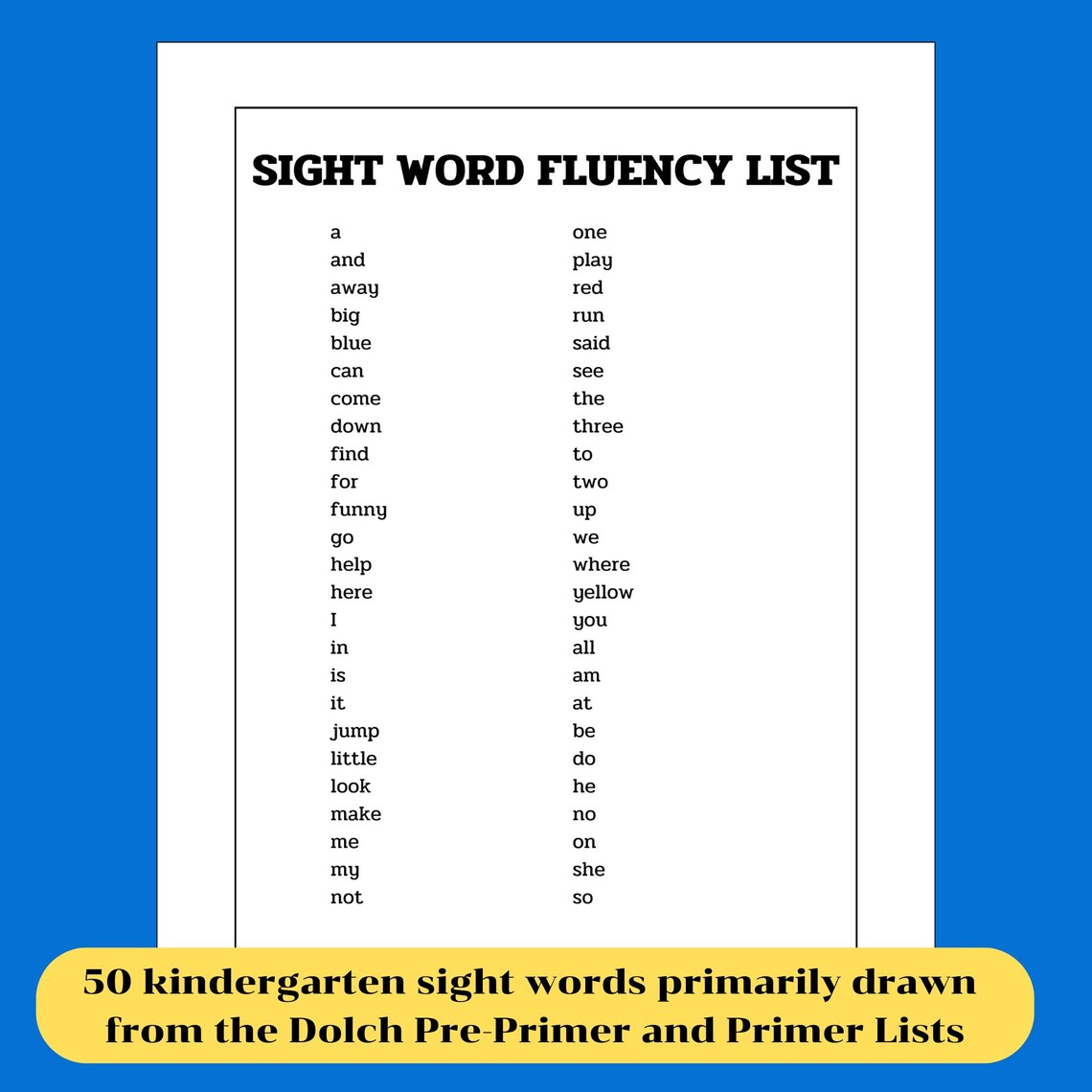 50 Sight Word Worksheets, Kindergarten Sight Word Practice, Pre-primer ...