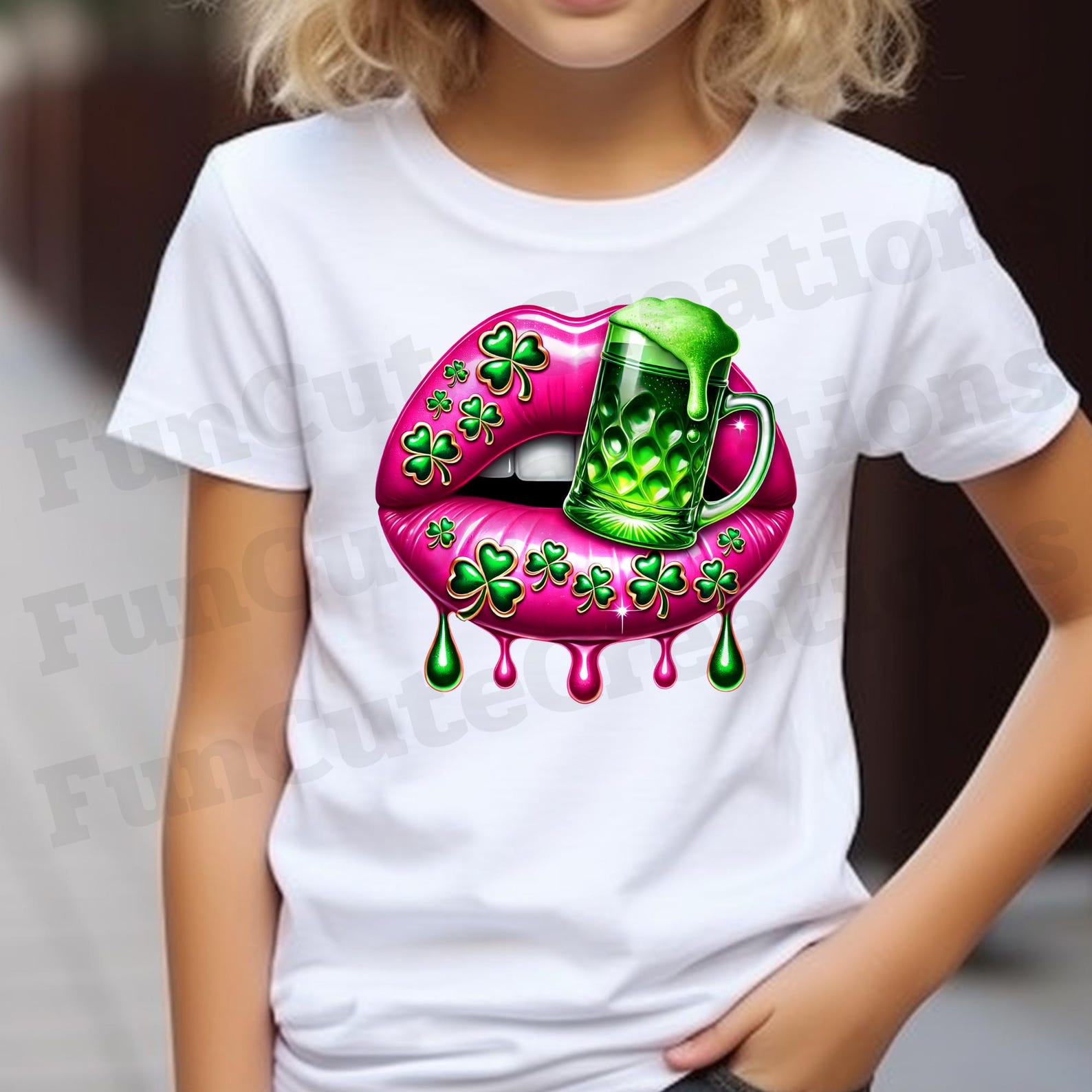 Pink Dripping Lips With Beer and Clovers PNG, St. Patrick’s Day Lips ...
