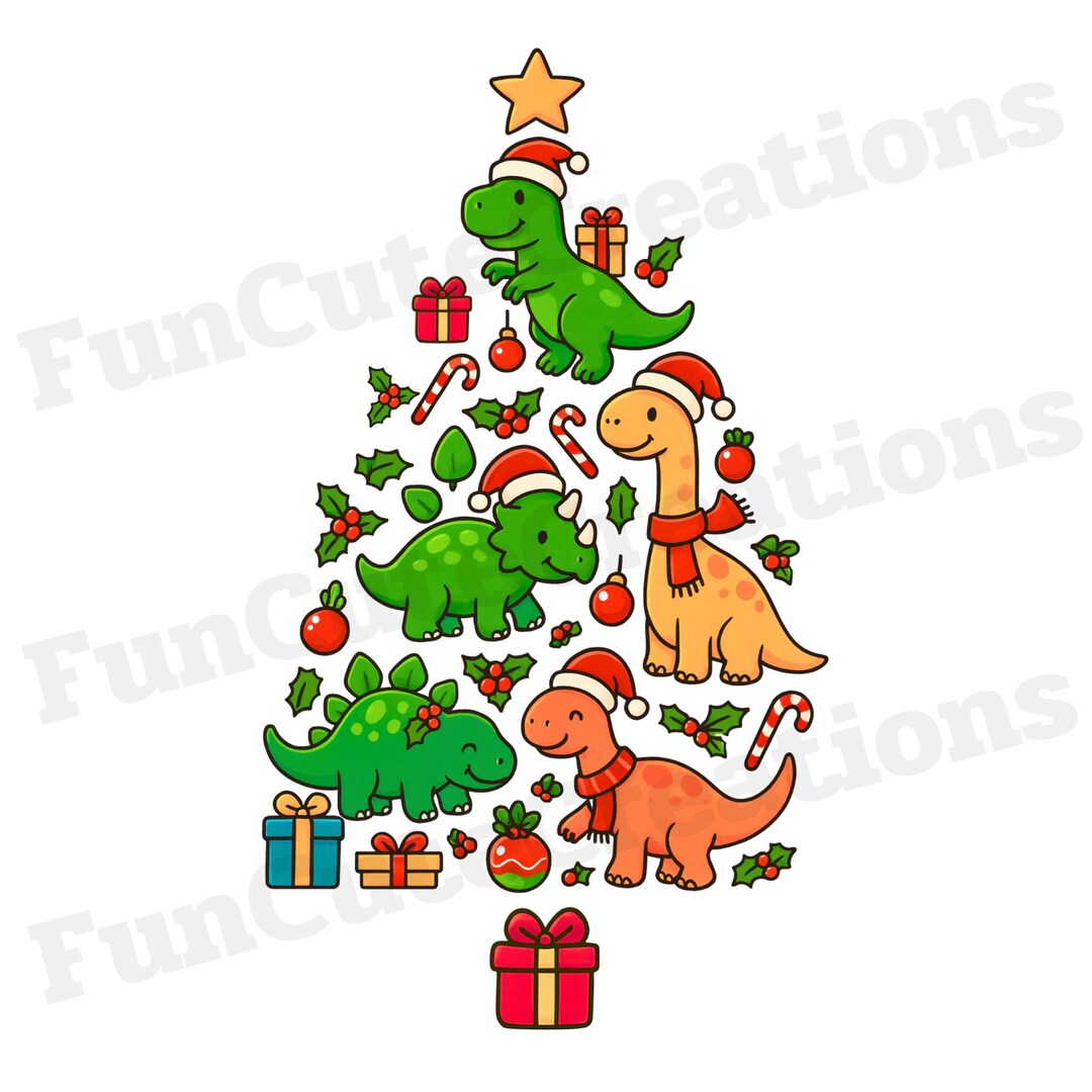 Dino Christmas Tree PNG, Cute Christmas Dino PNG, Santa Dinosaur PNG ...