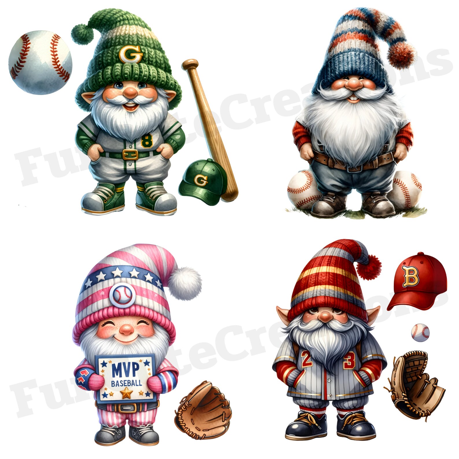 Baseball Gnome Clipart - 26 Watercolor Designs, Baseball Clipart ...