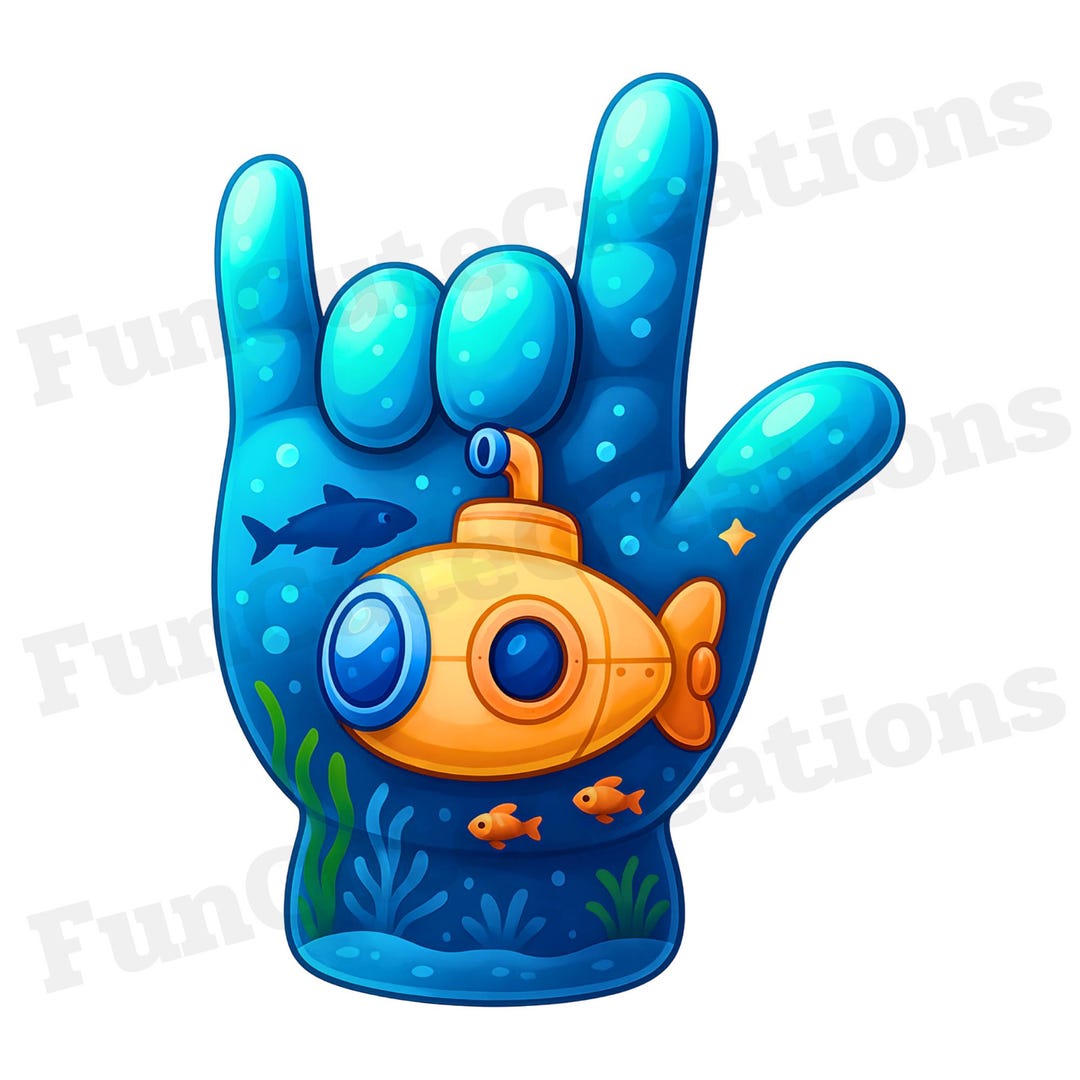 Submarine Hand Glove I Love You ASL PNG, Nautical Clipart, Submarine ...