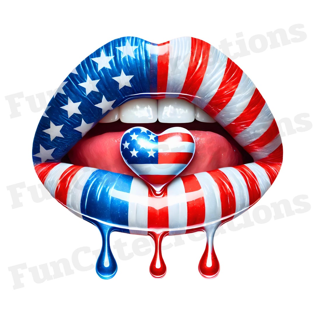 Patriotic Dripping Lips PNG, American Flag Dripping Lips Clipart, USA ...