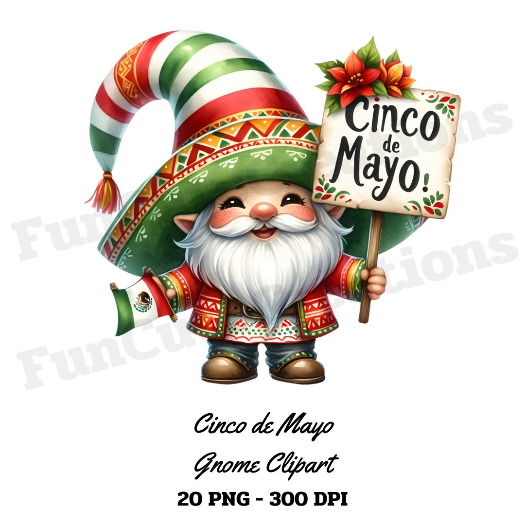 Cinco De Mayo Gnome Clipart - 20 Festive Watercolor Designs, Watercolor ...