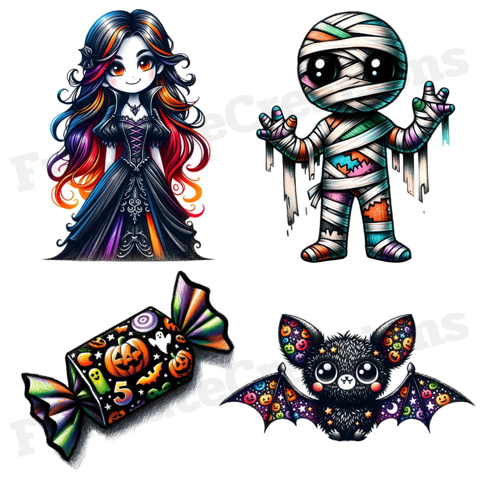 Crayon Halloween Clipart, Cute Halloween Clipart, Scrapbooking, Card ...