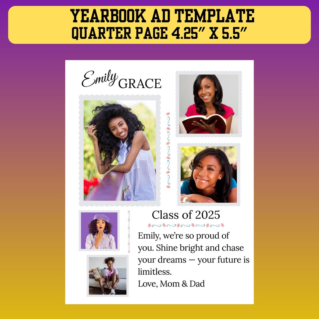 Yearbook Ad Template Small Flowers Border Quarter Page, Floral Yearbook ...