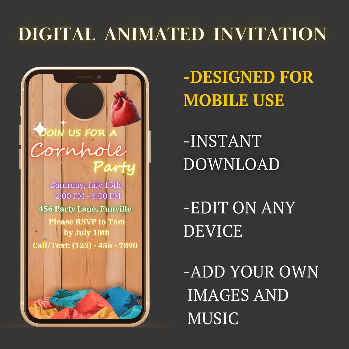 Cornhole Party Invitation Template, Cornhole Invitation, Cornhole ...