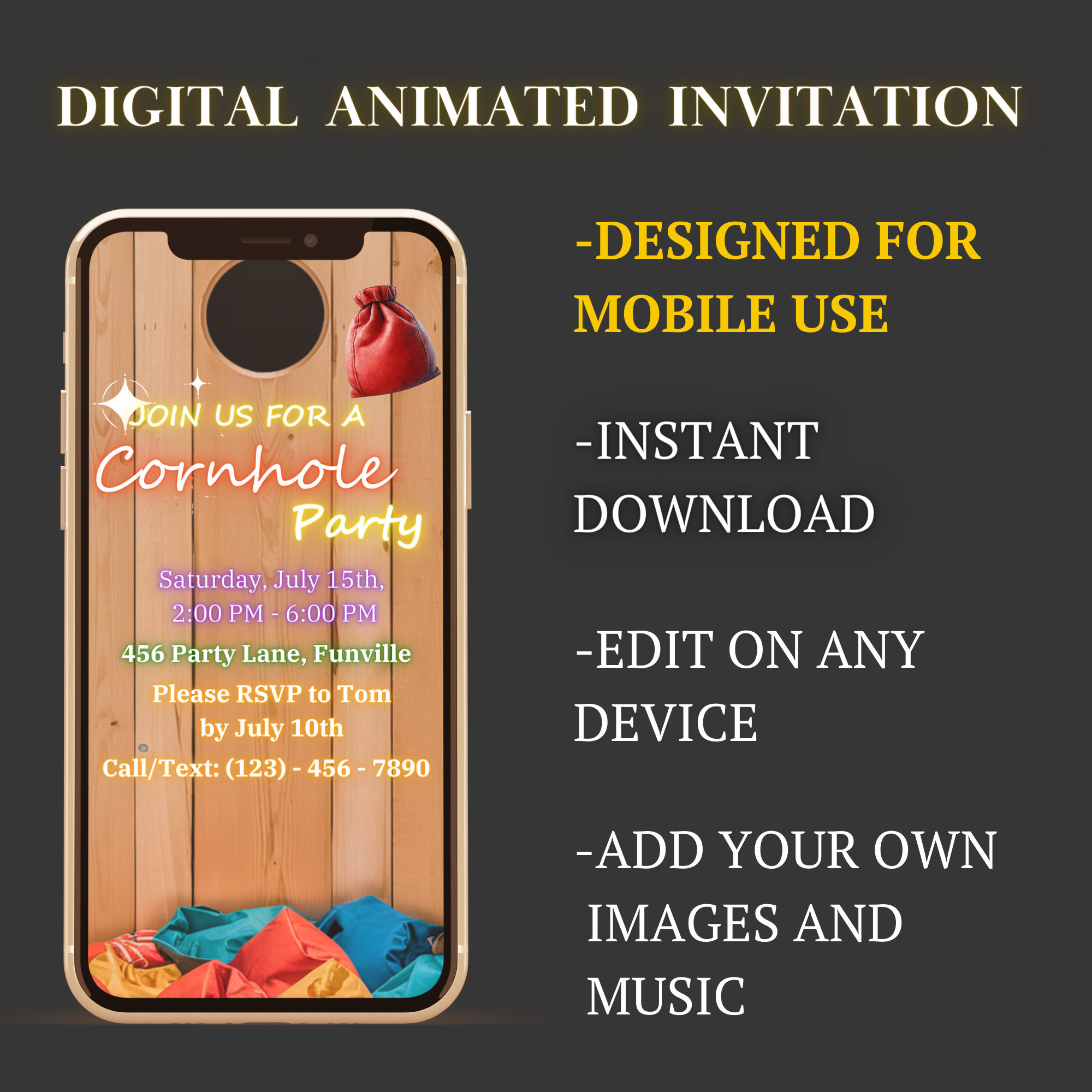 Cornhole Party Invitation Template, Cornhole Invitation, Cornhole ...