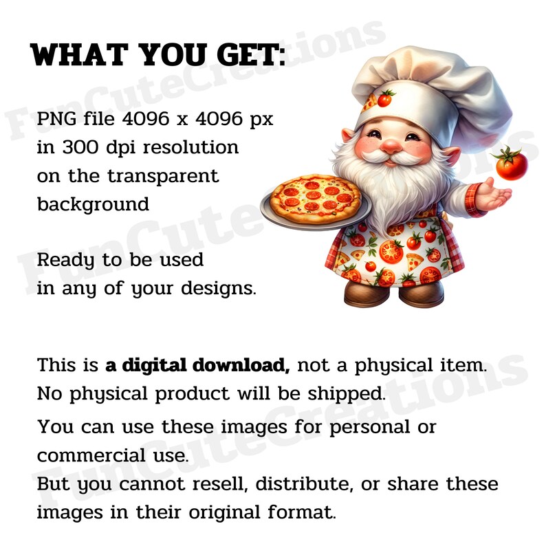 Pizza Gnome Watercolor Clipart Bundle, Chef Gnome Artwork, Pizza Lovers ...