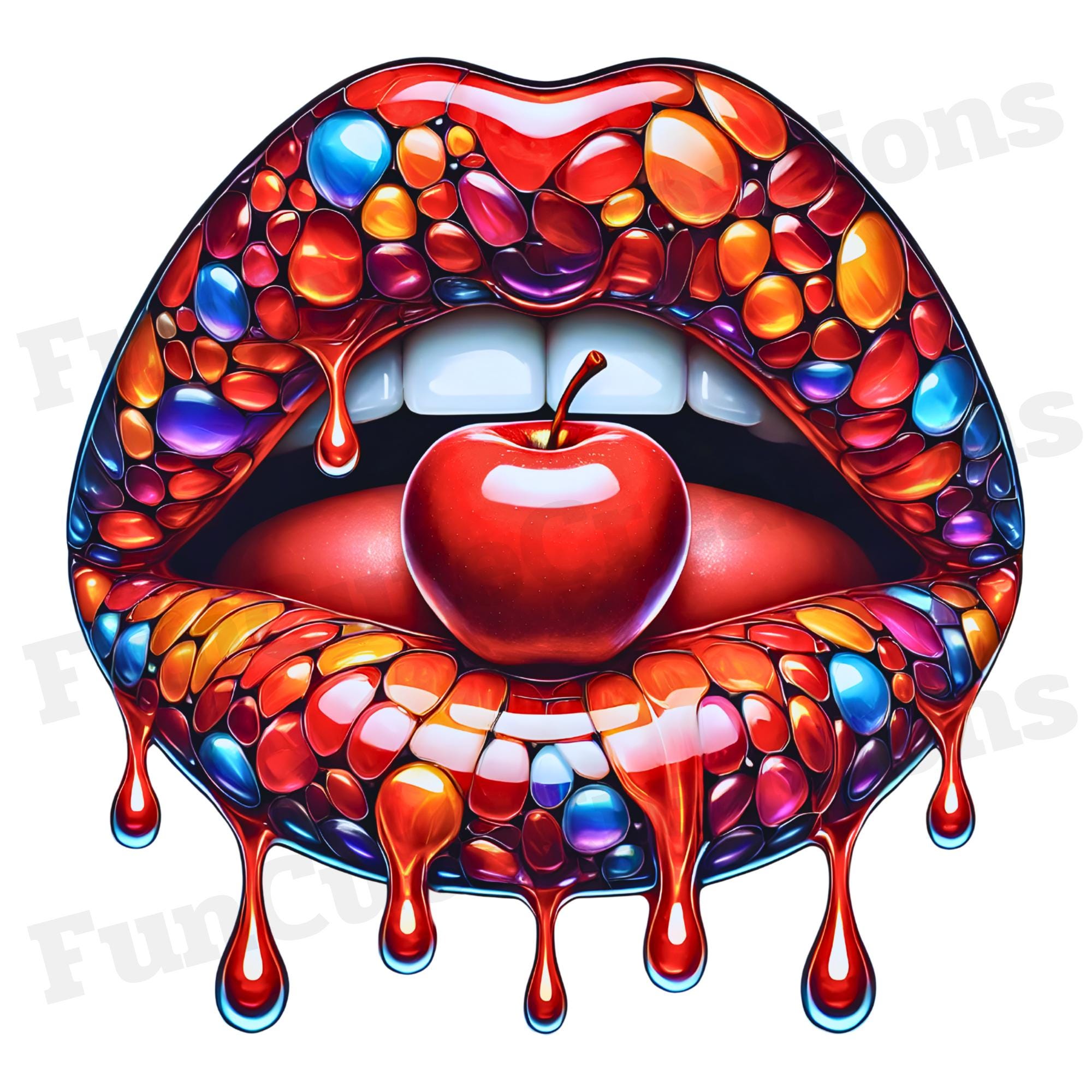 Mosaic Dripping Lips With Apple PNG, Apple Lips PNG, Fruit Lips PNG ...