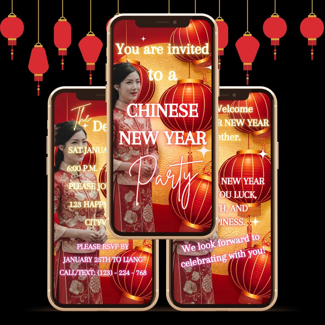 Chinese New Year Party Invitation Template, Digital Video Chinese New ...