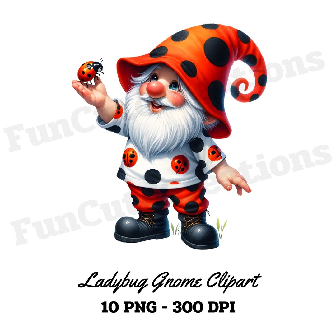 Ladybug Gnome Clipart, Ladybug Clipart, Spring Gnomes, Summer Gnomes ...