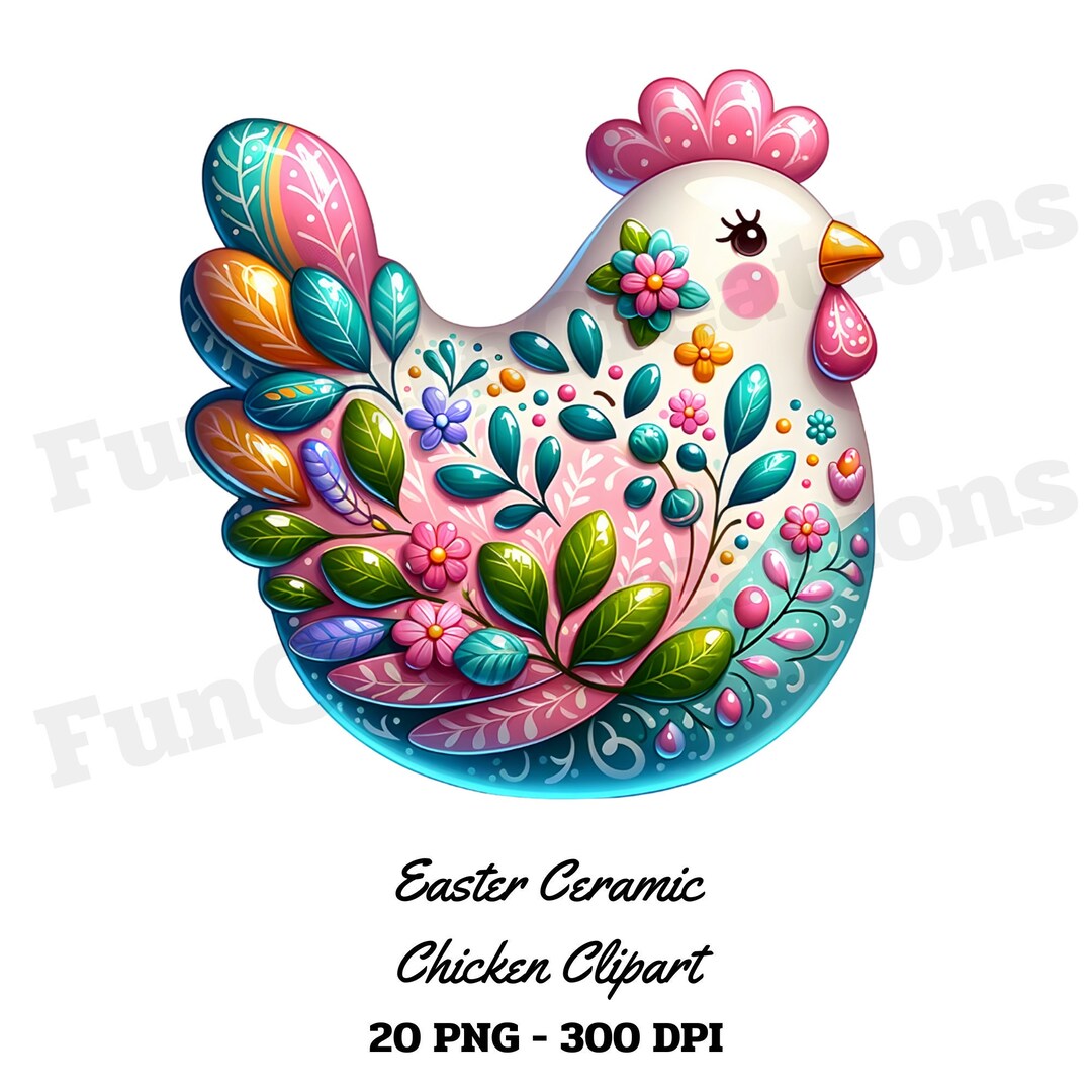 Easter Ceramic Chicken Clipart, Easter Clipart, Easter Chicken, Easter ...