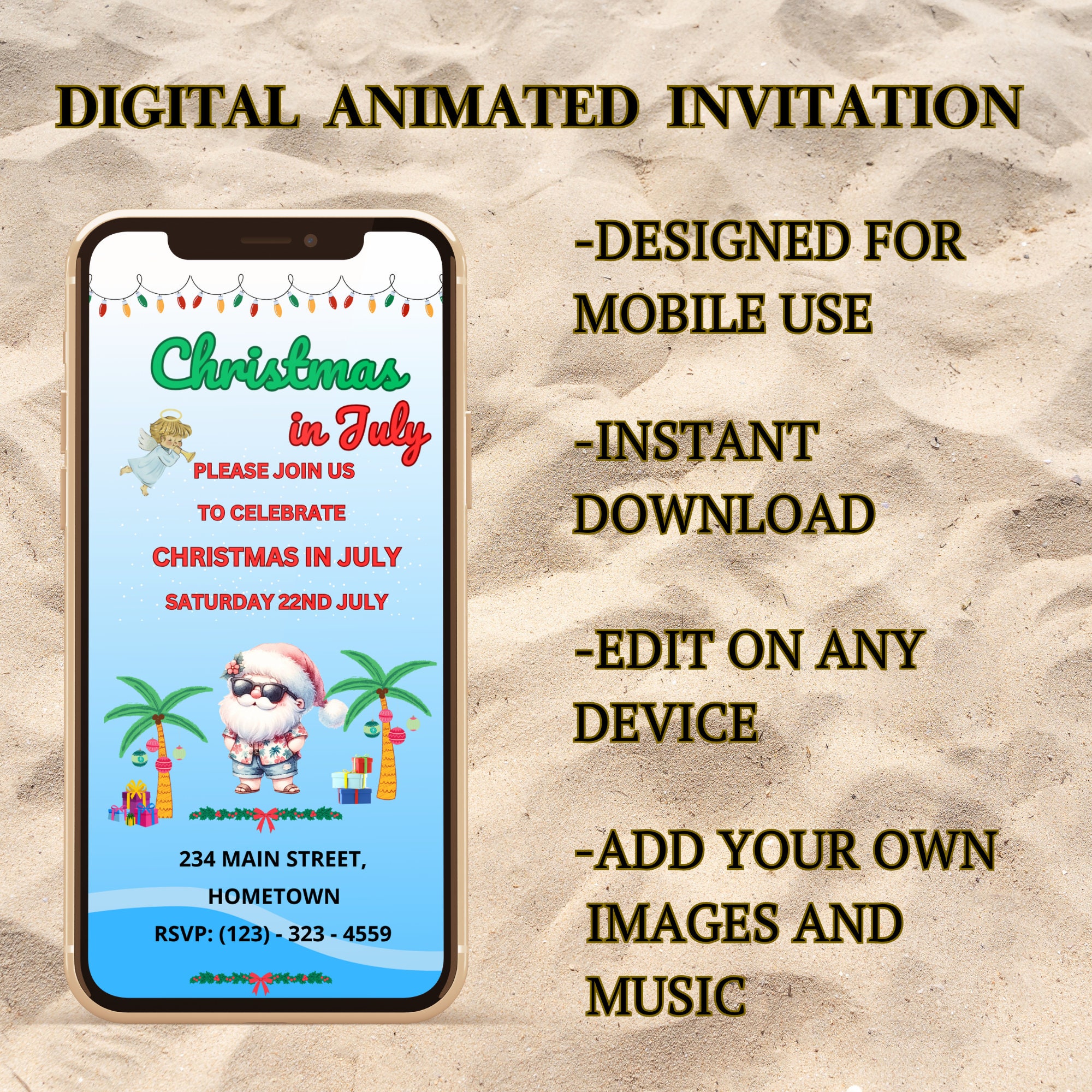 Animated Christmas in July Invitation Template, Summer Christmas Party ...