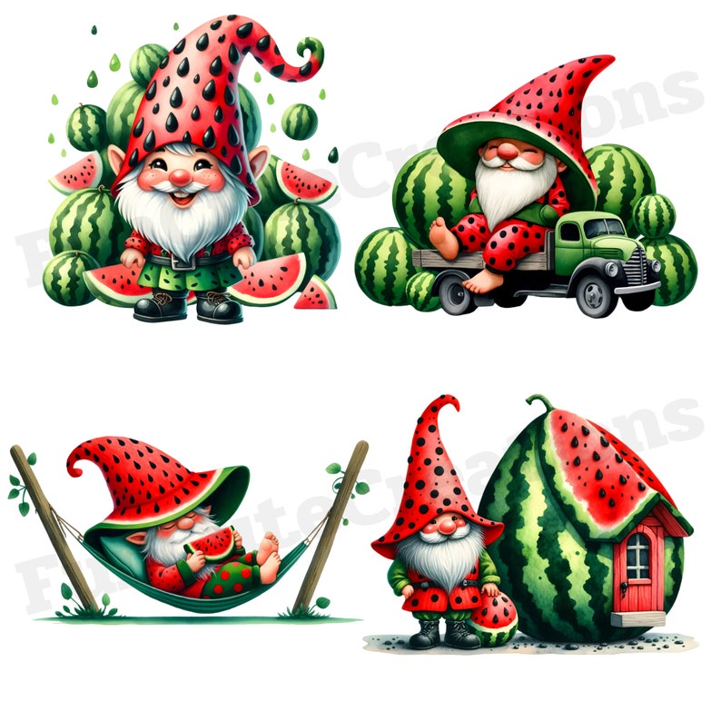 Watermelon Gnome Clipart, Watermelon Clipart, Gnome Summer Clipart ...